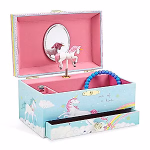 Jewelkeeper Girl's Musical Jewellery Storage Box with Pull-out Drawer, Rainbow Unicorn Design, The Unicorn Tune