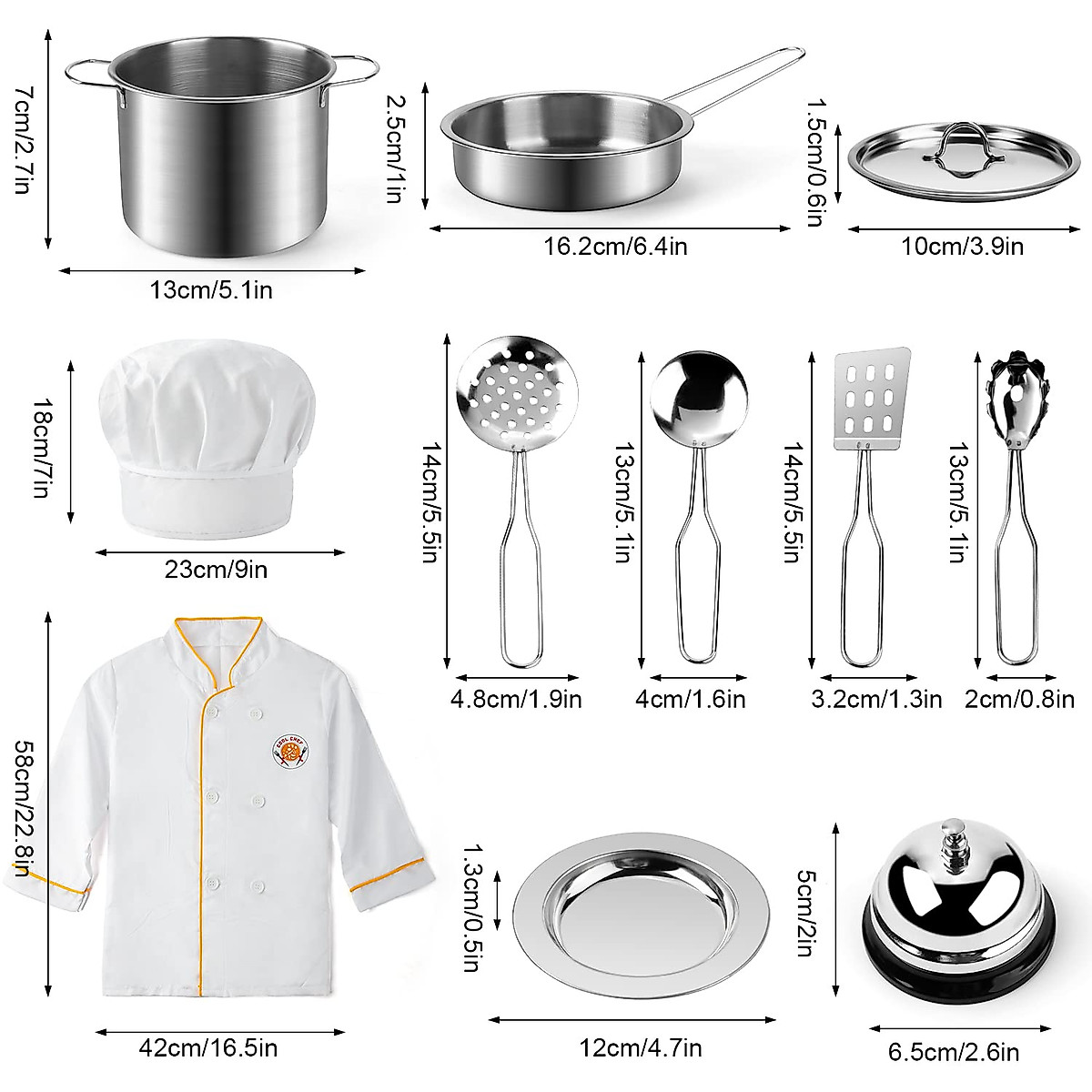 Juboury Pretend Play Kitchen Set - Toy Kitchen Accessories with Stainless Steel Cookware Pots and Pans, Plates, Cooking Utensils, Kids Chef Coat & Hat, Wooden Play Food for Kids, Girls, Boys, Toddlers