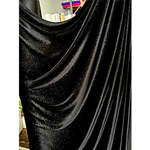 Glitter Velvet Fabric Soft Stretchy Cloth with Shimmers - Perfect for Dressmaking Costumes Upholstery and Christmas Decor 1 Yard of Spandex Fabric for Sewing and Crafts (Black)