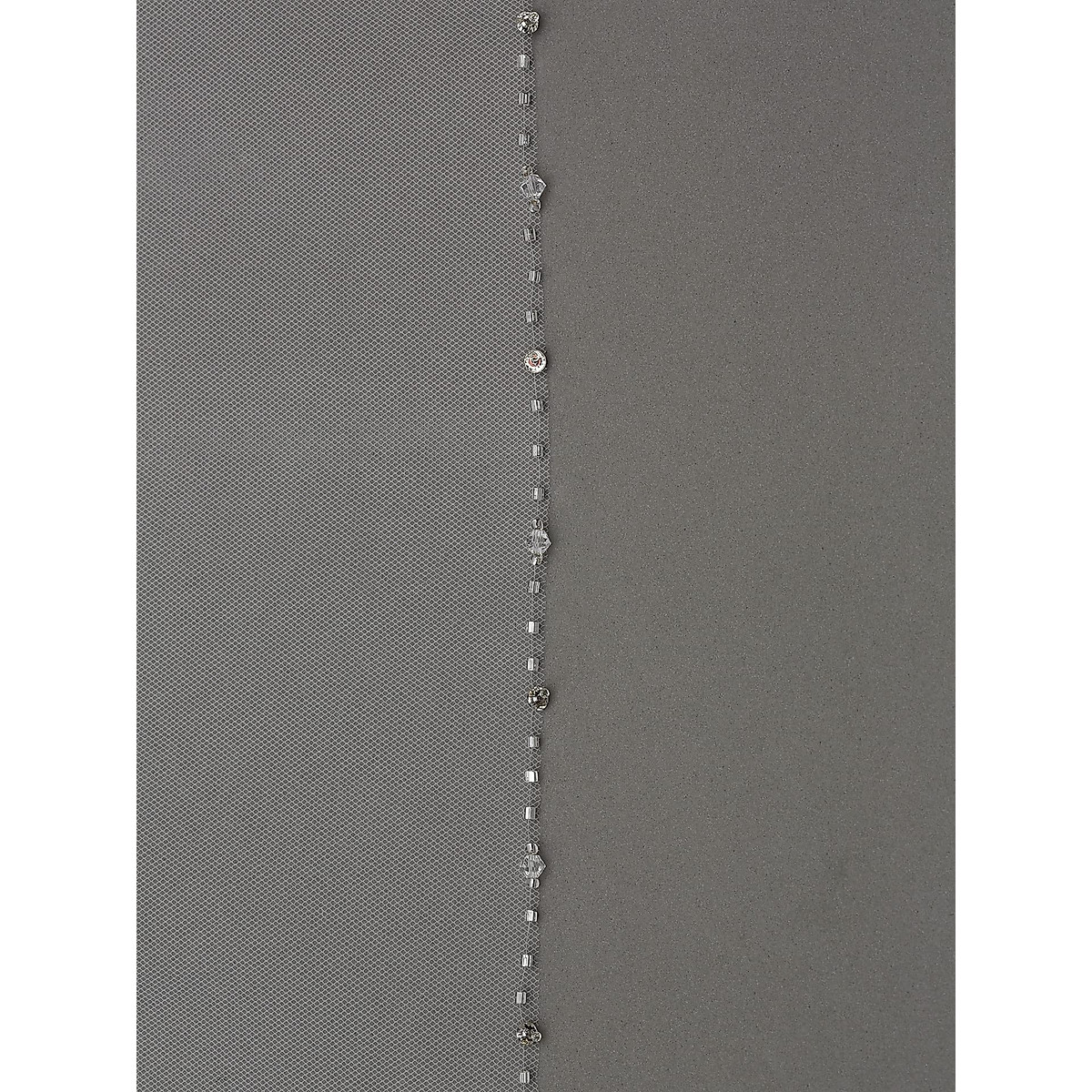 1T 1 Tier Crystals Silver Beaded Wedding Veil V409 - Light Ivory Fingertip Length 36"