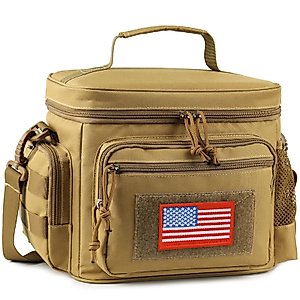 ATRIPACK Lunch Box for Men, Tactical Lunch Bag MOLLE Webbing Leakproof Insulated Large Lunch Cooler Women Adult Meal with Adjustable Shoulder Strap Durable Lunch Pail (Brown)