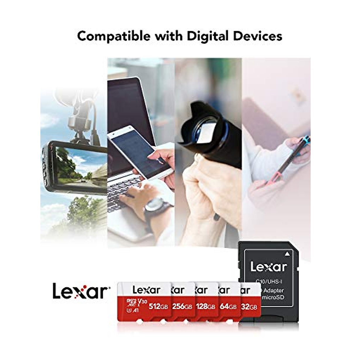 Lexar 64GB Micro SD Card 2 Pack, microSDXC UHS-I Flash Memory Card with Adapter - Up to 100MB/s, U3, Class10, V30, A1, High Speed TF Card (2 microSD Cards + 1 Adapter)