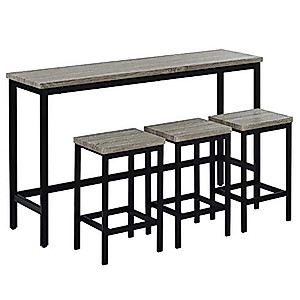 Merax 4 Piece Counter Height Extra Long Dining Pub Kitchen Set with 3 Stools, Bar Side-Table with Footrest, Grey_1