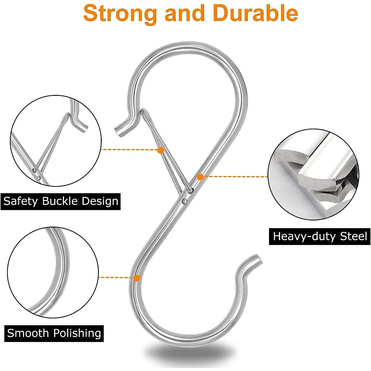 10 Pack Heavy Duty S Hooks Stainless Steel S Shaped Hooks Hanging Hangers for Kitchenware Spoons Pans Pots Utensils Clothes Bags Towers Tools Plants Heavy Duty Rustproof Safety Buckle Design(Sliver)