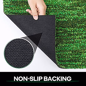 LINLA Garden Front Dog Door Mat for Muddy Paws, 18"x30"- Fake Faux Grass & Super Absorbent Fibers for Dirt Trapper, Rubber Non-Slip, Perfect Rug for High Traffic Entryways, Green