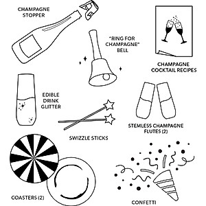 Pinch Provisions Champagne Kit, 11 Bartending & Mixology Essentials, Including Edible Glitter, Champagne Flutes, Bottle Stopper, Pre-Wrapped Bow Box, Perfect for Graduation's, Dinner Parties, or