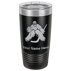LaserGram 20oz Vacuum Insulated Tumbler Mug, Hockey Goalie, Personalized Engraving Included (Black)