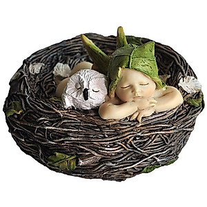 Top Collection 4202 Sleeping Fairy Baby with Owl in Nest Figurines