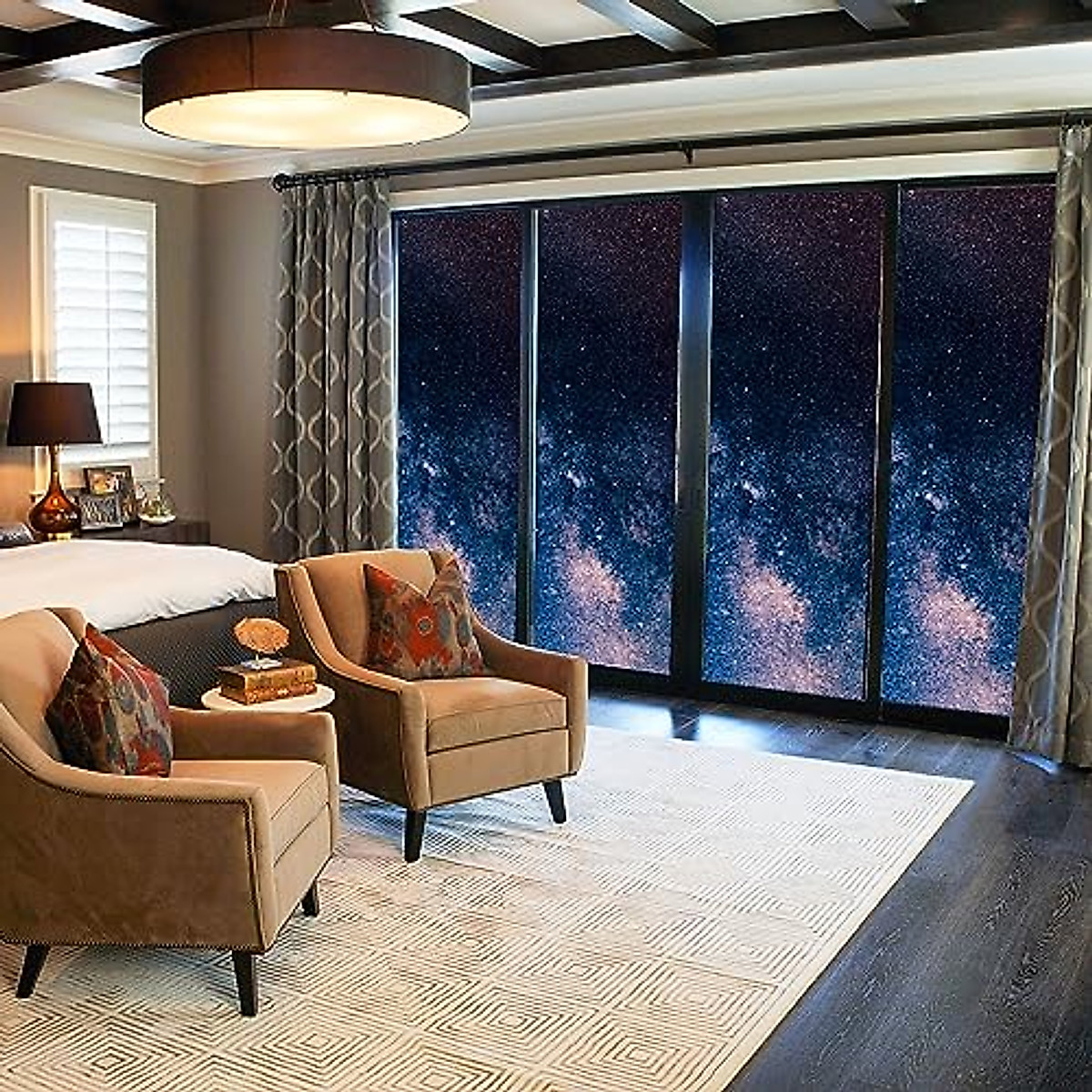 IOACIY Privacy Window Film Frosted Glass Sticker for Home Office Static Anti-UV Window Paper Decorative Window Covering for Bathroom (Universe Outer Space Starry Sky Red Blue-225, 17.7" x 23.6")