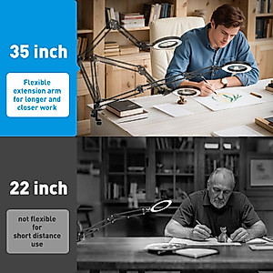 LED Magnifying Lamp with Clamp, 10X Real Glass Lens, 3 Color Modes and Stepless Dimmable Magnifier Desk Lamp,Adjustable Swivel Arm Lighted Magnifying Glass for Repair Craft Close Work-Black