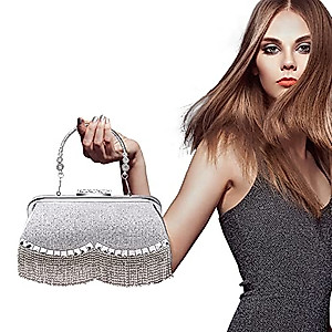 KIINO Silver Purse Rhinestone Purse Silver Clutch Purses For Women Evening Rocking Rhinestones
