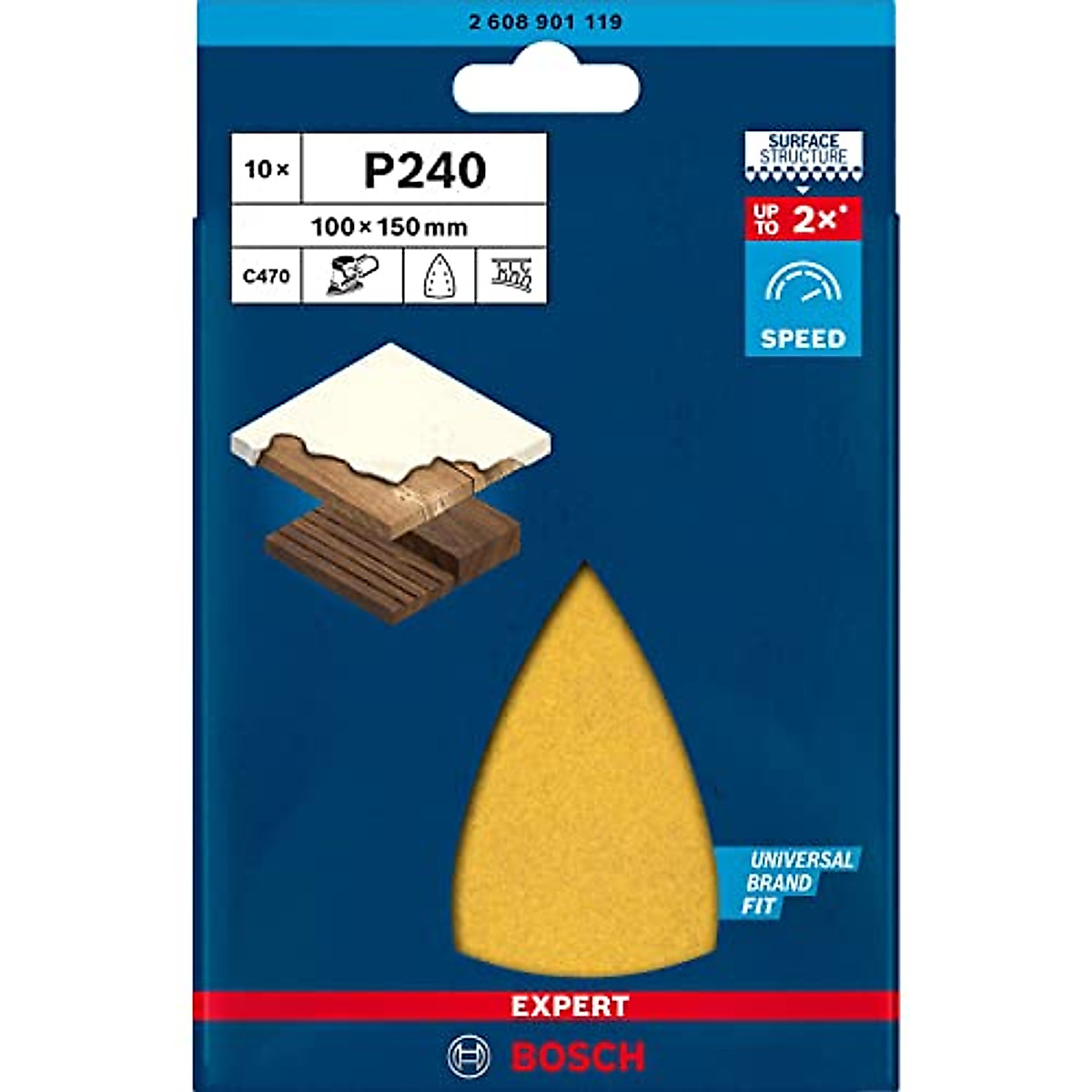 Bosch Professional 10x Expert C470 Sandpaper (100x150 mm, Grit 240, Accessories Multi Sander)