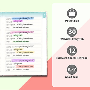 Artake Password Book with Alphabetical Tabs, Password Keeper Internet Address and Password Organizer Logbook, Hardcover Password Notebook, Pocket Address Book for Home Office,160 Pages (4.4" x 6.2")