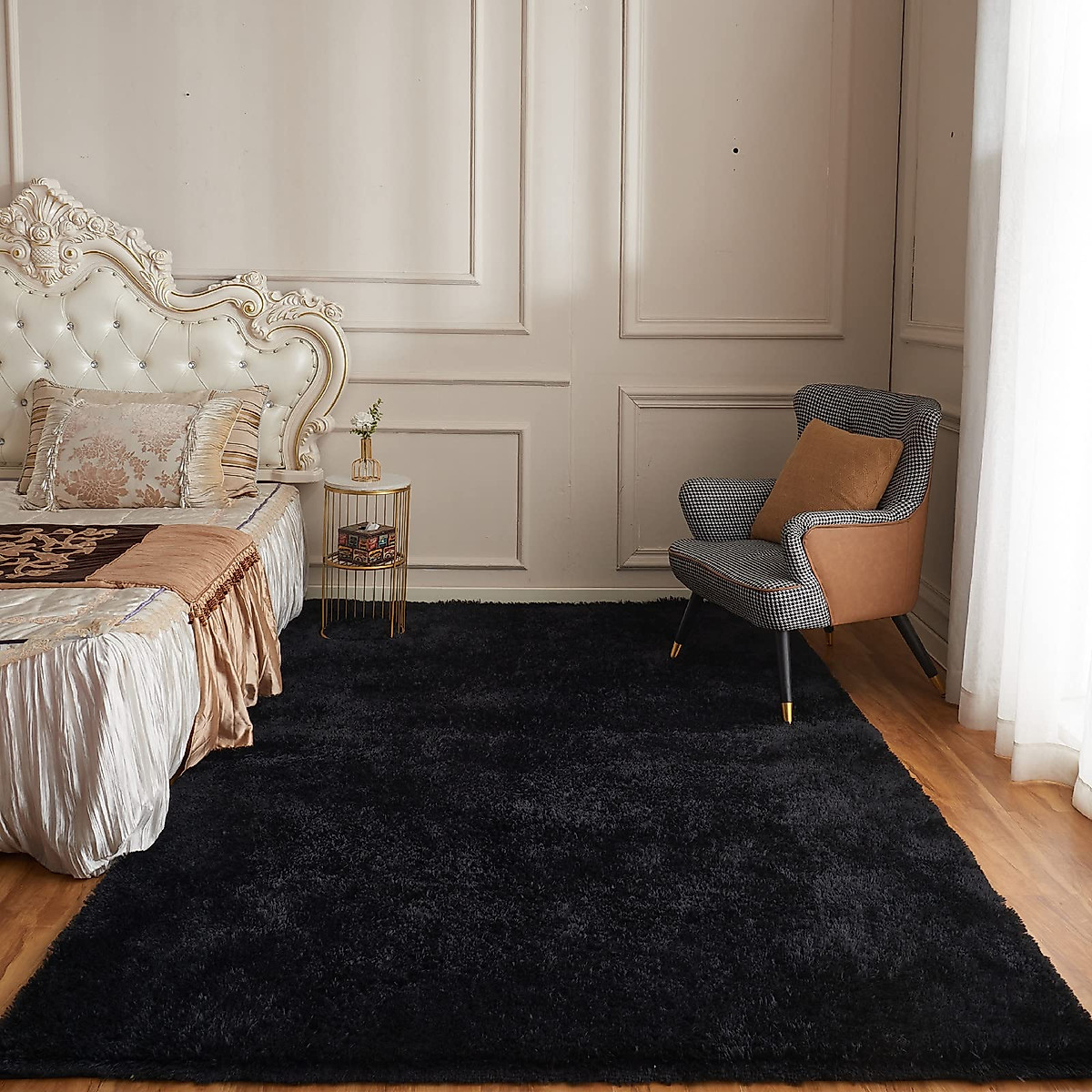 Arbosofe Rugs for Living Room, Area Rug for Bedroom, 9 x 12 Clearance Black Nursery Room Rug, Large Throw for Playroom Room- Soft, Fluffy, Shaggy Carpets for Kids Room Girls