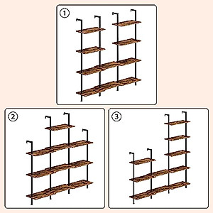 HOOBRO DIY Ladder Shelf, 5-Tier Wooden Wall Mounted Bookshelf, Narrow Bookcase, Display Shelf, Storage Rack, Plant Stand, for Living Room, Bedroom, Study, Balcony, Rustic Brown and Black BF531CJ01