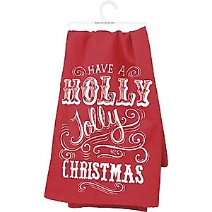 Primitives by Kathy Decorative Kitchen Towel - Have a Holly Jolly Christmas, red & White Festive Design