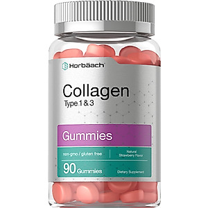 Horbäach Collagen Gummies | 90 Count | Strawberry Flavored Gummy | Hydrolyzed Type 1 and 3 | Non-GMO, Gluten Free