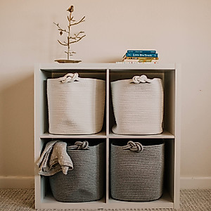 Parker Baby Rope Storage Cube Bin - 11 Inch Nursery Cubby Storage Bin Cubes for Cube Organizer, Closet Organizers and Storage Toy Bin, Rope Baskets Bins for Toys Storage - Gray