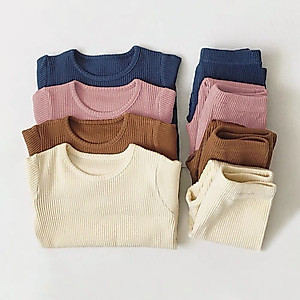 Baby Boys Girls Organic Soft Comfy Cotton Fall Winter Clothes Pants 2-Piece Pajama Set Solid Color Outfit (Brown, 12-18 Months(Size 80))