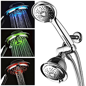 Dream Spa All Chrome 3-way LED Shower Head Combo with Air Jet LED Turbo Pressure-Boost Nozzle Technology. Color of LED lights changes automatically according to water temperature