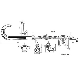 Mytee Products 5/16" x 6' Long Shank J Hook Tow Chain with RTJ Cluster & Grab Hook, 4700 lbs WLL - Heavy Duty Grade 70 Transport Tow Chain J Hook