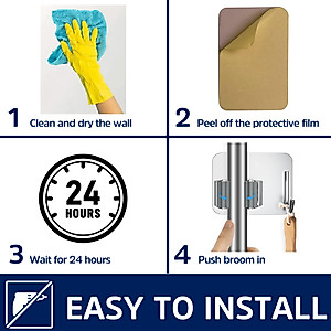 Collapsible Mop and Bucket Set, Wall Mounted Mop Gripper Heavy Duty Utility Rack for Home Bathroom Kitchen Office, Black Stainless Steel