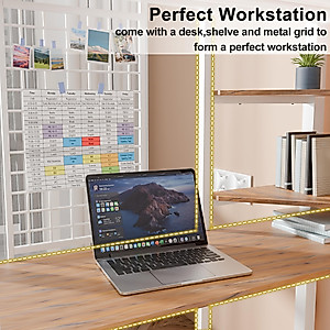 Twin Size Loft Bed with Desk and Shelves, Metal Loft Bed Frame with Metal Grid & Safety Guardrails & 2 Ladders, Space Saving Loft Beds for Kids, Teens, Adults, No Noise, No Box Spring Needed, White