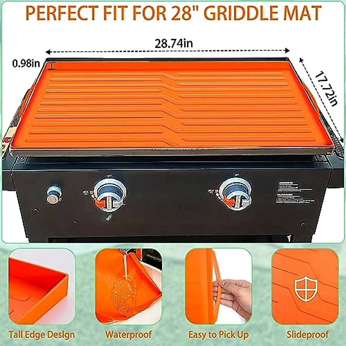 28" Silicone Griddle Mat with Handles for Blackstone, Polished Bottom Surface Grill Cover for Griddle Top, Heavy Duty Reusable Food Grade Silicone Grill Mat Protect Your Griddle from Dirt & Rust