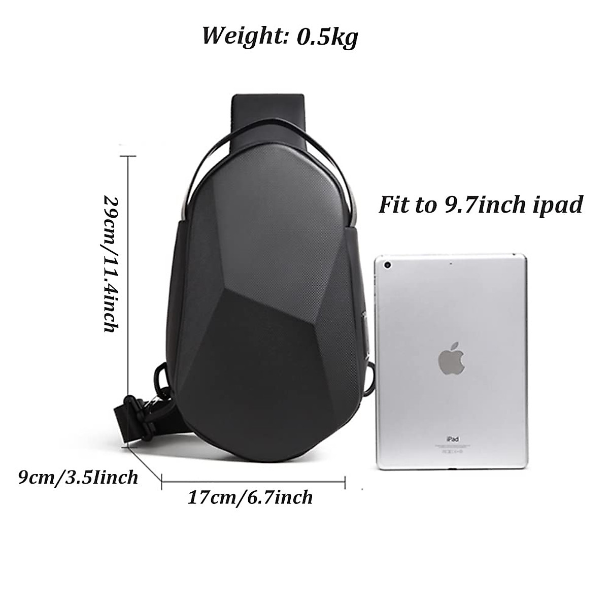 M.Baowant Hard Shell Crossbody Bag for Men With Usb Plug Fit 9.7inch Ipad Lightweight Casual Daypack For Hiking Walking Biking Travel Cycling