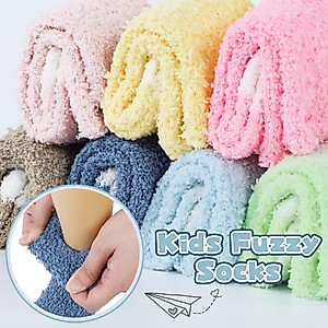 American Trends Toddler Fuzzy Socks Kids Slipper Socks for Girls Boys Baby Cozy Fluffy Warm Winter Socks 3 Pack Blue&& Green 3-6 Years