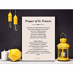Inspirational Prayer of St. Francis Quote Saint Francis Peace Prayer Poster Canvas Wall Art Painting Ready to Hang for Home/Bedroom/Living Room Decor - Prayer Print Christian Wall Decor Canvas Gifts - Easel & Hanging Hook 11.5x15 Inch