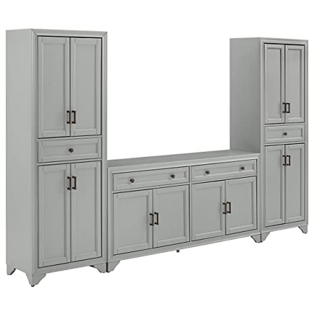 Crosley Furniture Tara 3-Piece Sideboard and Pantry Set, Distressed Gray