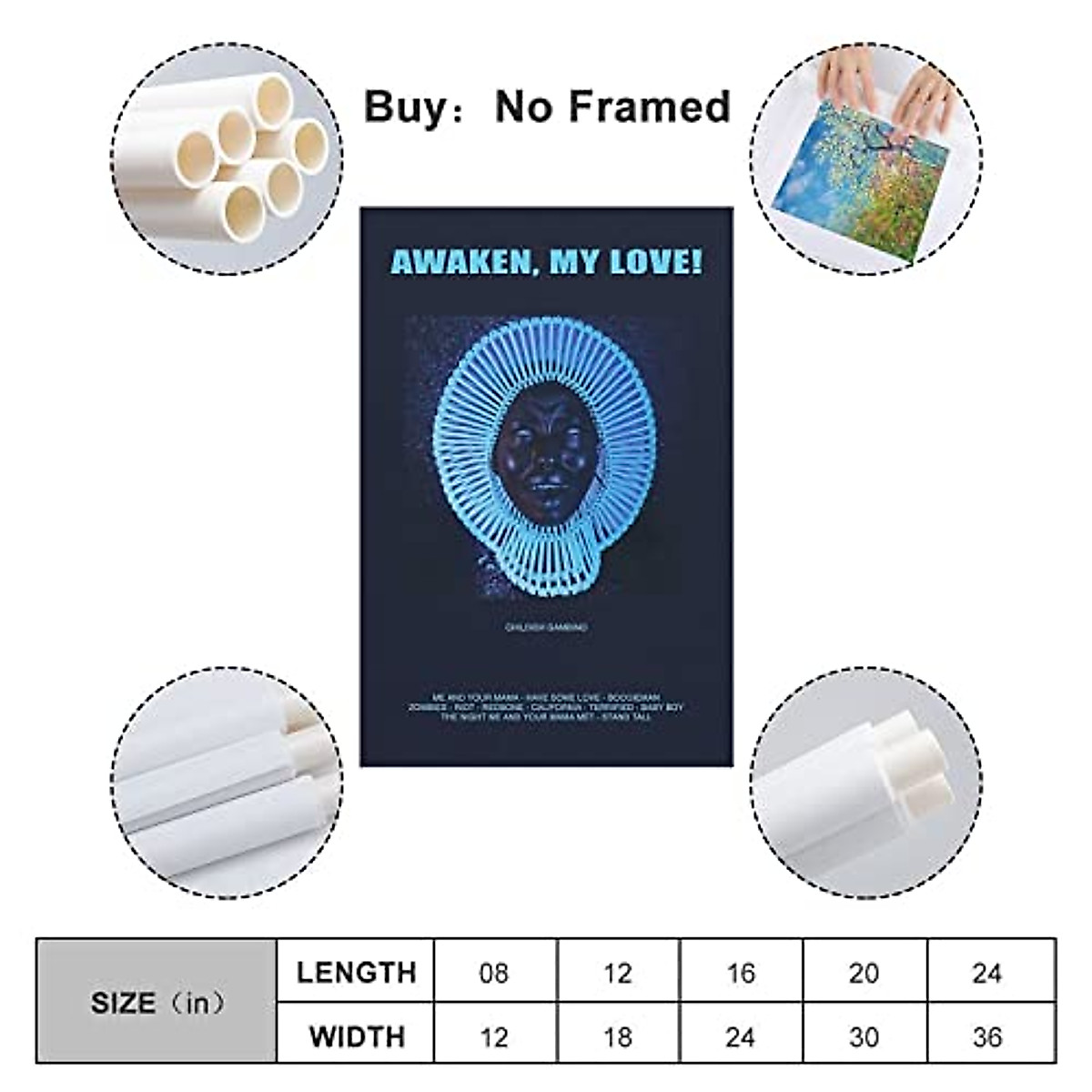 YILin Childish Gambino Poster Awaken My Love Album Music Poster Canvas Art And Wall Art Modern Family Bedroom Office Dorm Decor Gift 12x18inch(30x45cm)