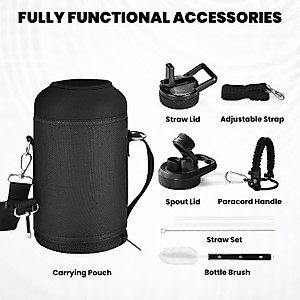 RAYMYLO Insulated Water Bottle 64 oz, Triple Wall Vacuum Stainless Steel (Cold for 48 Hrs), Leak Proof & Non-BPA, Half Gallon Water Flask Jug with Paracord Handle & Straw Spout Lids, Magic Black