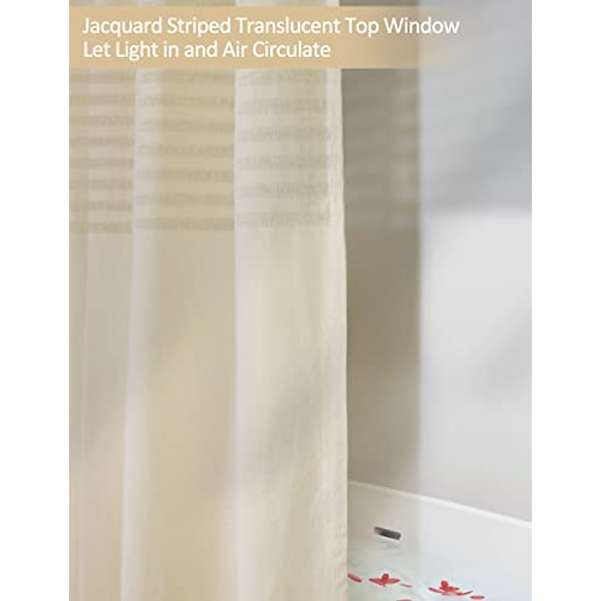 SUMGAR Cotton Shower Curtain Boho Farmhouse Shower Curtains for Bathroom with Tassels & Jacquard Striped Window, Beige Fabric Fringe Shower Curtain Set with Hooks, 72" x 72"