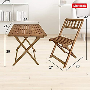 BLKMTY Patio Bistro Set 3-Piece Outdoor Patio Furniture Sets Folding Table and Chairs Acacia Wood Bistro Set Balcony Cafe Table Square Patio Table Chair for Front Porch, Garden, Deck, Backyard