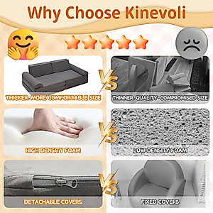 Kinevoli 8pcs Modular Kids Couch, Toddler Play Sofa for Playroom Bedroom, Convertible Foam and Floor Cushion for Boys & Girls, Gray