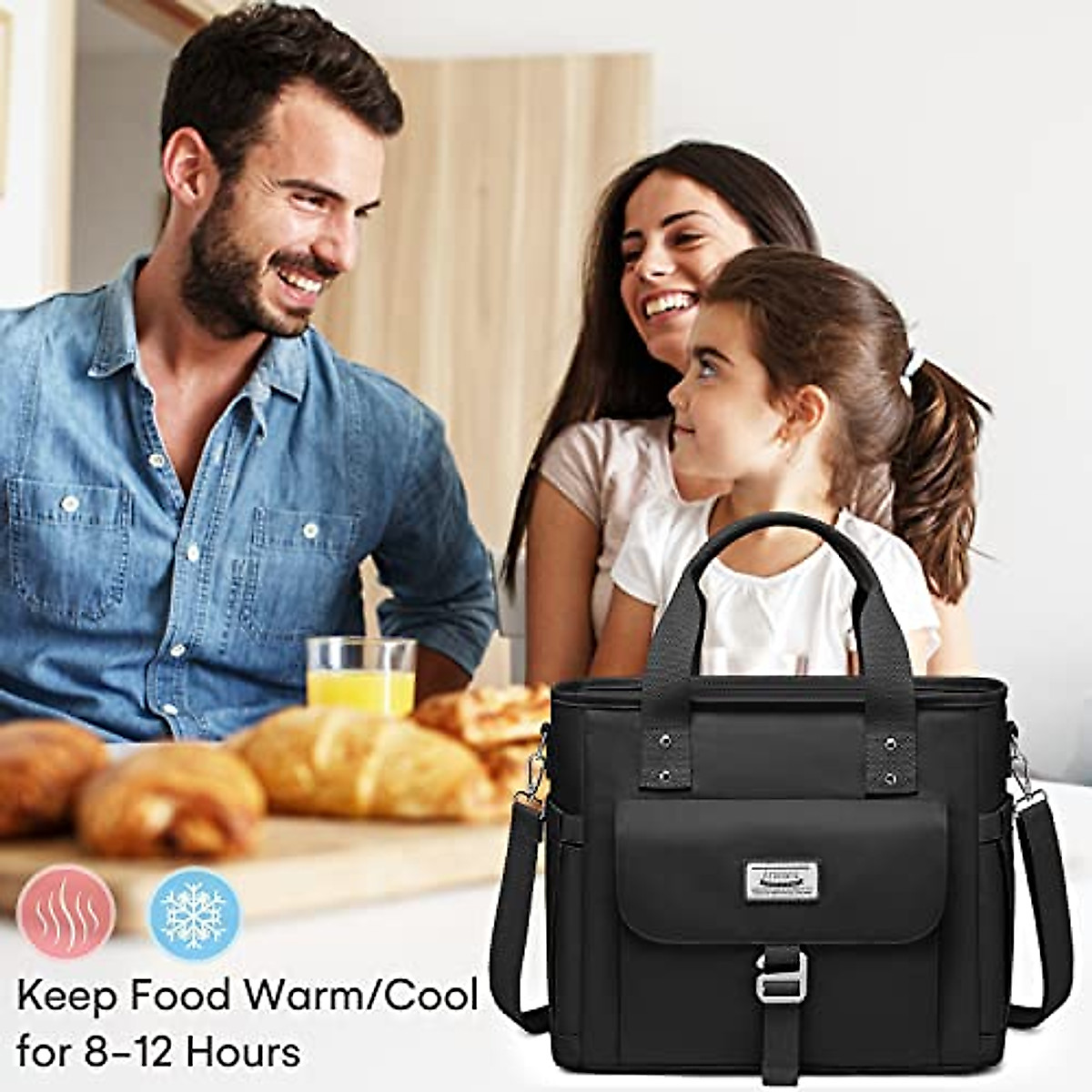 Artelaris Lunch Bag for Men Women, Large Lunch Box Tote for Work, Adult Insulated Leakproof Cooler Bag with Side Pocket & Adjustable Shoulder Strap Lunch Purse,Lunchbag for Picnic Hiking School Beach