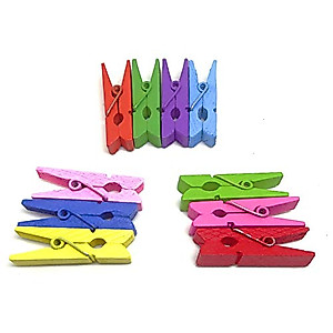 Penta Angel 120PCS Mini Bright Colored Spring Natural Wooden Clothespins Photo Paper Peg Pin Craft Clips with Twine