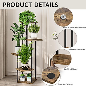 YOCOMEY 5 Tier Wood Tall Plant Stand Metal Rack Indoor, Multiple Flower Pot Holder Shelves Corner Rack, Planter Shelf Display Rack Storage Organizer for Patio Living Room Balcony Garden(Black)