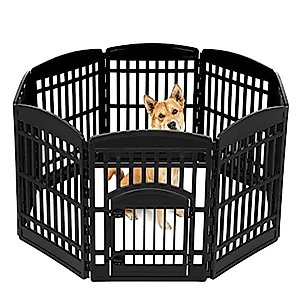 IRIS USA 34" Exercise 8-Panel Pet Playpen with Door, Dog Playpen, for Medium and Large Dogs, Keep Pets Secure, Easy Assemble, Fold It Down, Easy Storing, Customizable, Black