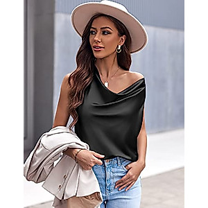 Ekouaer Satin Pajama Set Sleeveless Pajamas for Women Silk Soft Sleepwear 2 Piece Shorts Set Loungewear Black