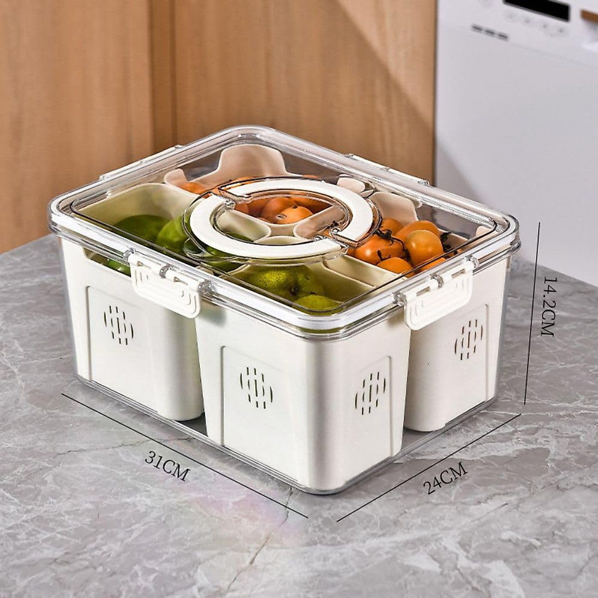 Fruit Storage Containers for Fridge 2 Compartment 4 Compartment Large Food Storage Container with Lids Handle Removable Drain Tray Berry Fruit Vegetable Fresh Saver for Travel Picnic (2 Compartment)