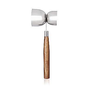 True Double Jigger with Acacia Handle, Bar Supplies, Drink Tools, Craft the Perfect Cocktails, 1oz & 1.25oz Capacities, Stainless Steel
