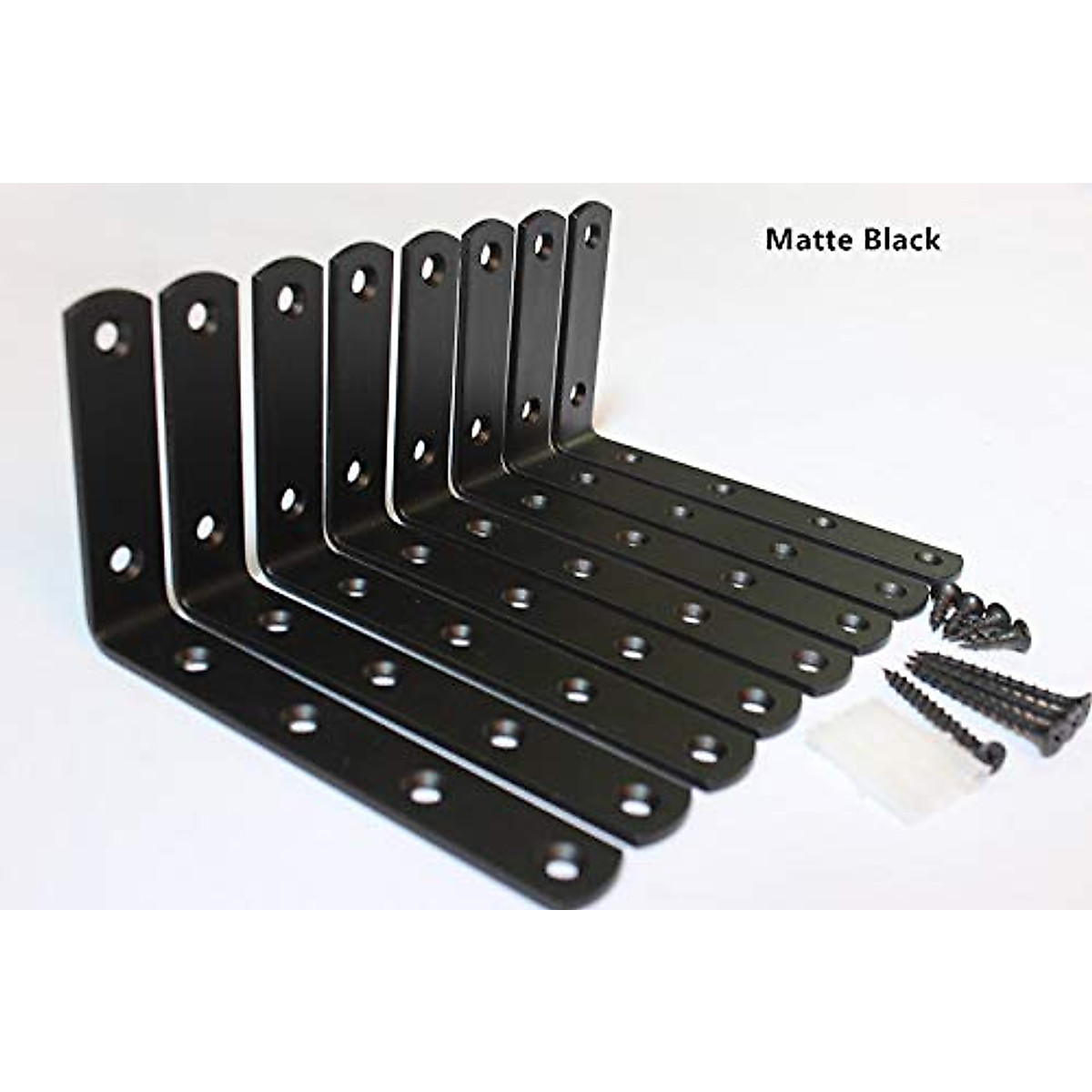 MHMYDZ 8 Pcs Matte Black Steel"L" Corner Brace Joint Angle Bracket Shelf Bracket Wall Hanging with Screws 125mmX75mm/5 InchX3 Inch Decorative Corner Brackets Joint Angle Bracket