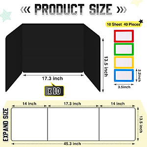 Classroom Privacy Boards for Student Desks Plastic Folders Shields Test Dividers with 40 Pieces Colorful Name Labels for School Study Reduces Distractions 14 x 17.3 x 14 Inch, Black (30 Pieces)