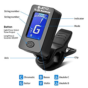JOYO Guitar Tuner Clip on Digital Electronic Tuner for Guitar, Bass, Ukulele, Violin, Mandolin, Acoustics Calibration Tuner (JT-01, Black, 1PC)