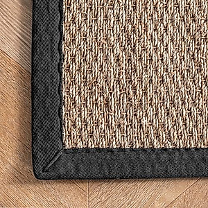 nuLOOM 6x9 Elijah Seagrass Area Rug, Black, Solid Farmhouse Style, Cotton Bordered, Basketweave, Natural Fiber, For Bedroom, Dining Room, Living Room, Hallway, Office, Kitchen, Entryway