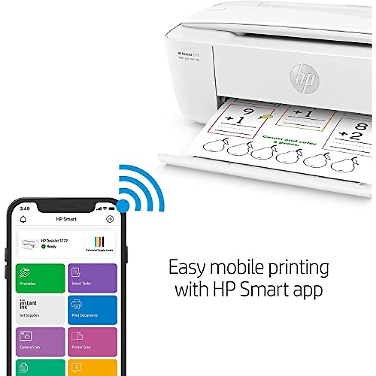 NEEGO HP DeskJet Wireless Color Inkjet Printer All-in-One with LCD Display - Print Scan Copy and Mobile Printing Ultra Compact 6 ft Printer Cable