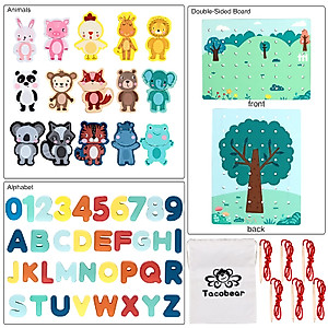 Atoylink 66 PCS Lacing Beads Montessori Toys for Toddlers with Lacing Board Wooden Primary String Threading Beads Animal Letters Numbers Lacing Toy Preschool Educational Toy for 3 4 5 6 7 8 Years Old